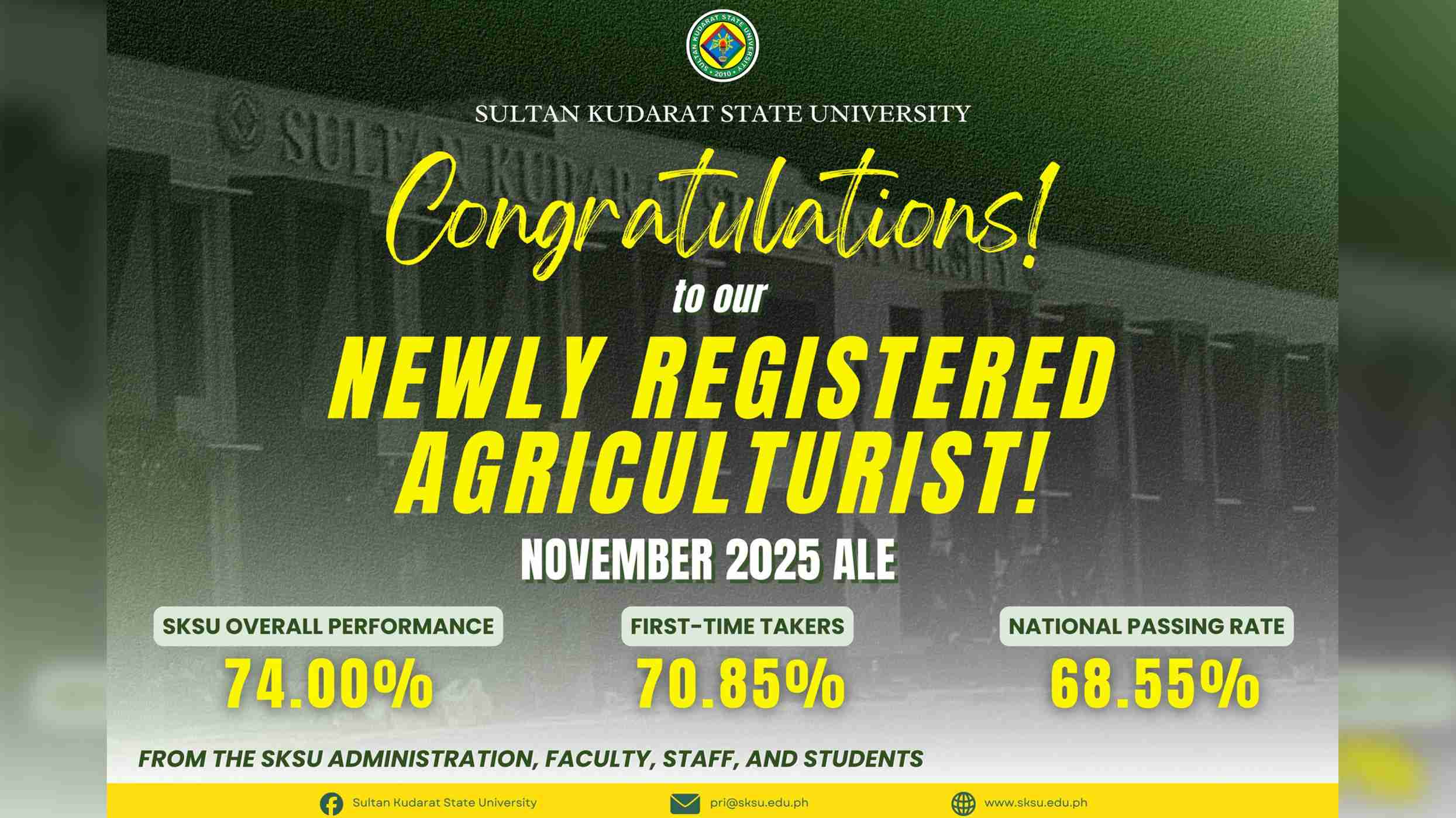 SKSU Records Strong Performance in Agriculture Licensure Examination